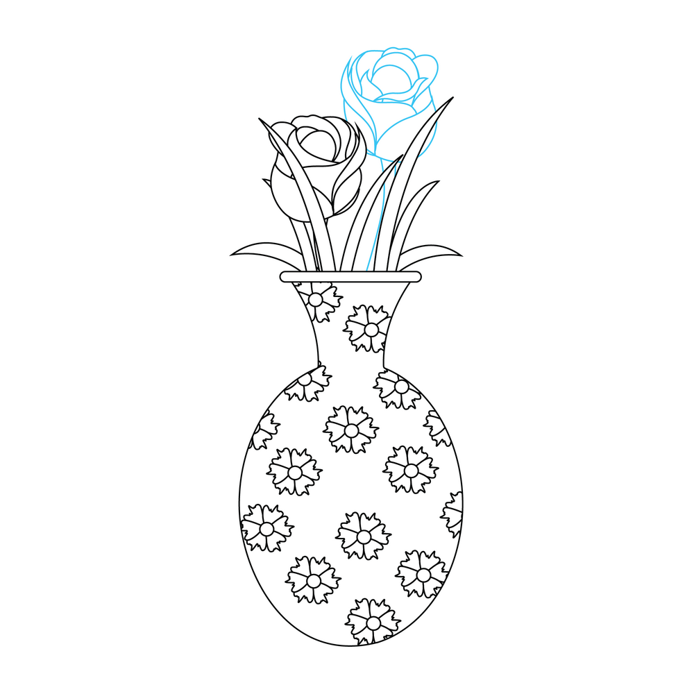 How To Draw Flowers In A Vase Step By Step